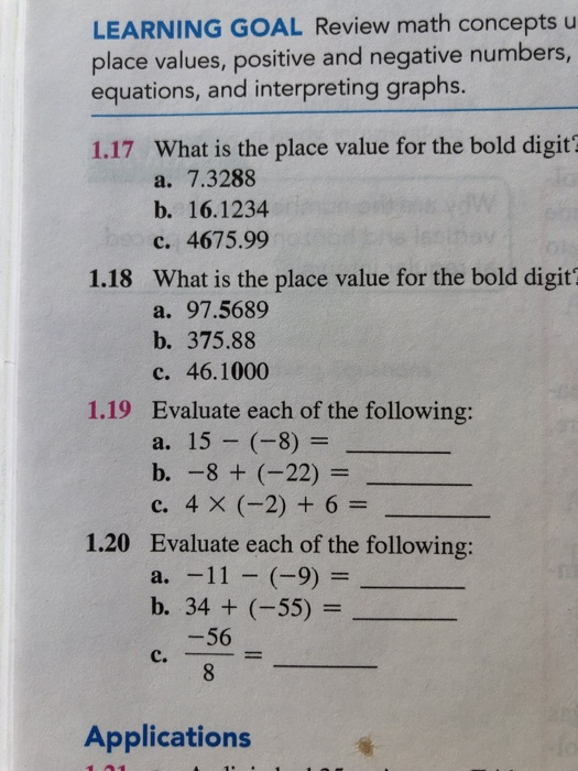 Solved LEARNING GOAL Review math concepts u place values, | Chegg.com