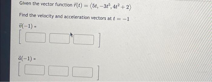 Solved Given the vector function r(t)= 5t,−3t5,4t2+2 Find | Chegg.com