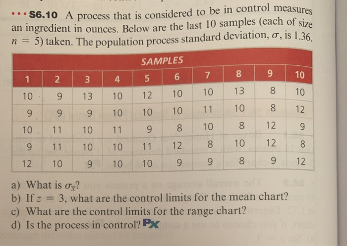 Solved 56.10 A process that is considered to be in control | Chegg.com