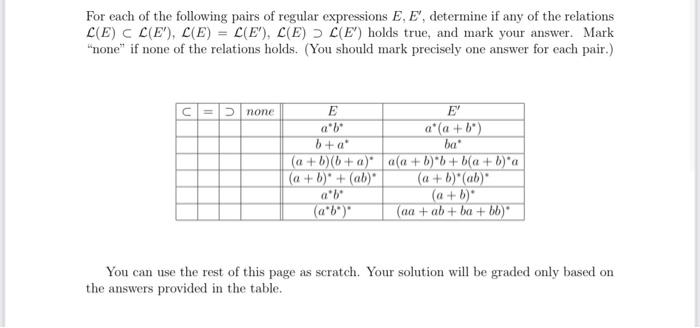 Solved For each of the following pairs of regular | Chegg.com