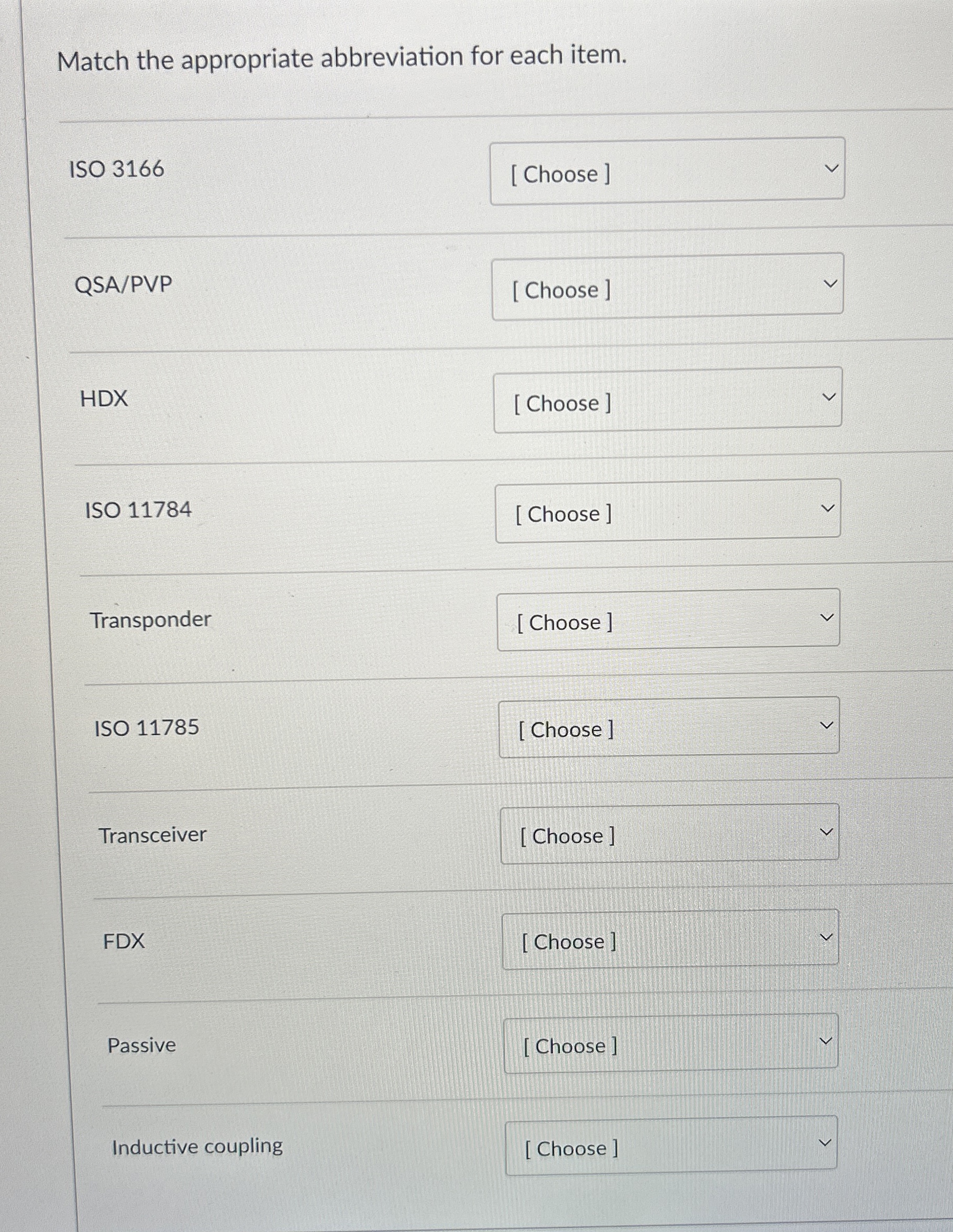 Solved Match the appropriate abbreviation for each item. | Chegg.com