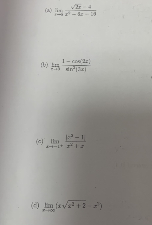 Solved Evaluate these limits without using L'Hopital's | Chegg.com