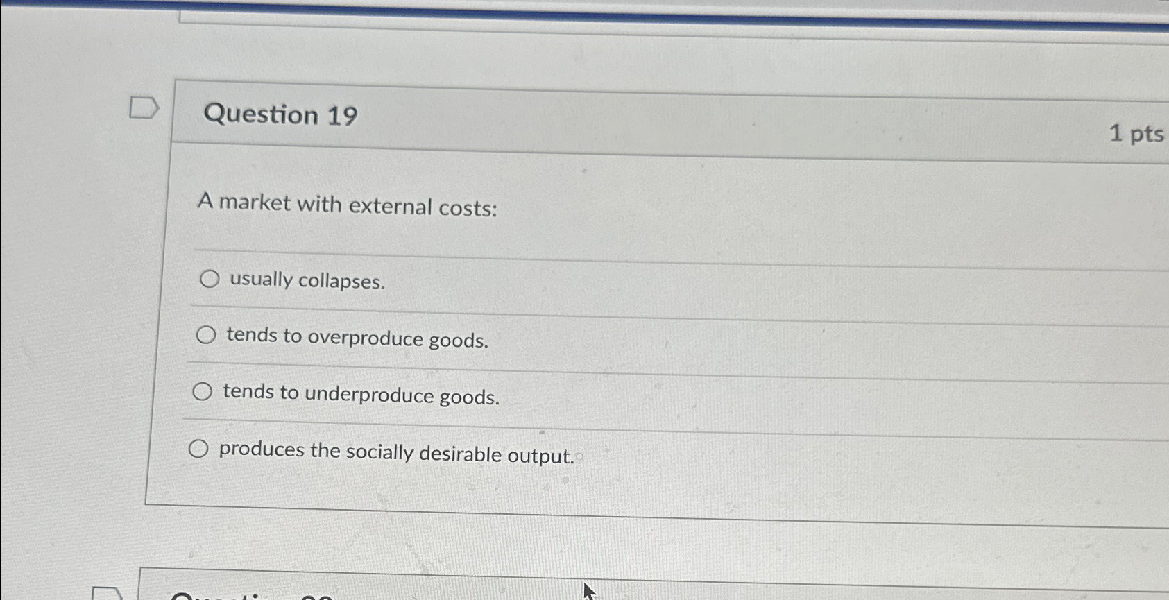 Solved Question 191 ﻿ptsA market with external costs:usually | Chegg.com