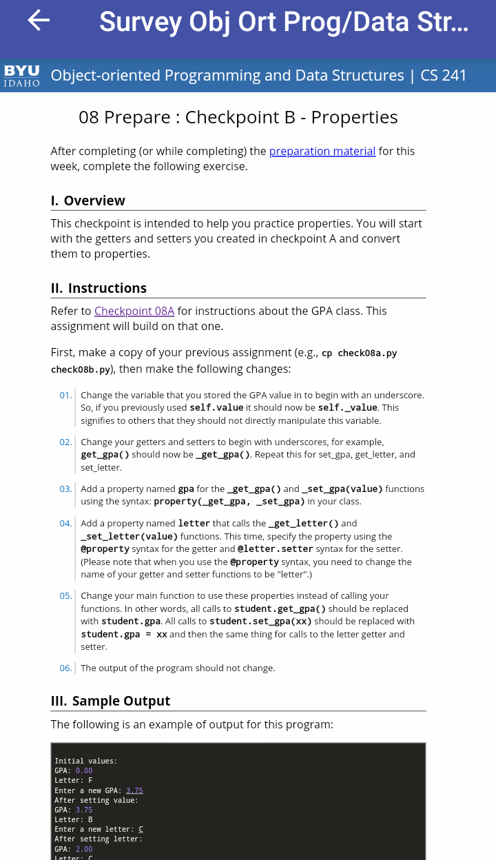 Solved 6 Survey Obj Ort Prog/Data Str... BYU object-oriented | Chegg.com