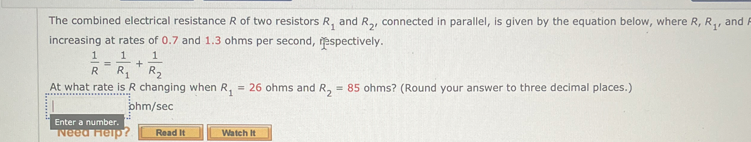 Solved The combined electrical resistance R ﻿of two | Chegg.com