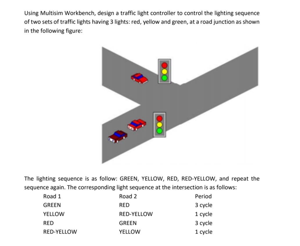 Using Multisim Workbench, design a traffic light | Chegg.com