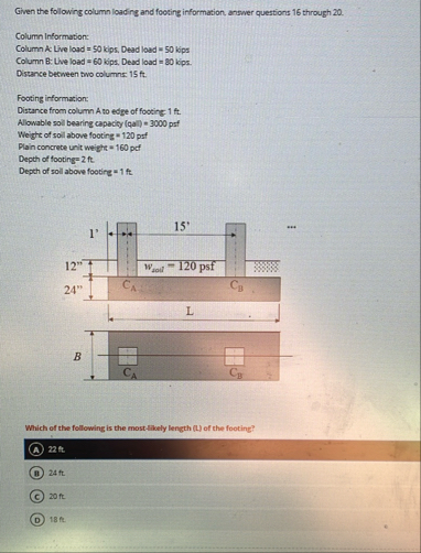 Solved Given the following column loading and footing | Chegg.com