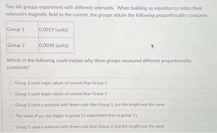 Solved Two lab groups experiment with different solenoids. | Chegg.com
