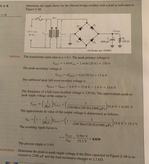 Solved d Problem Determine the peak-to-peak ripple voltage | Chegg.com