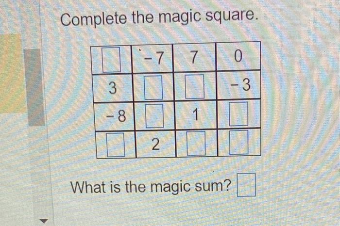 Solved Complete the magic square. What is the magic sum? | Chegg.com