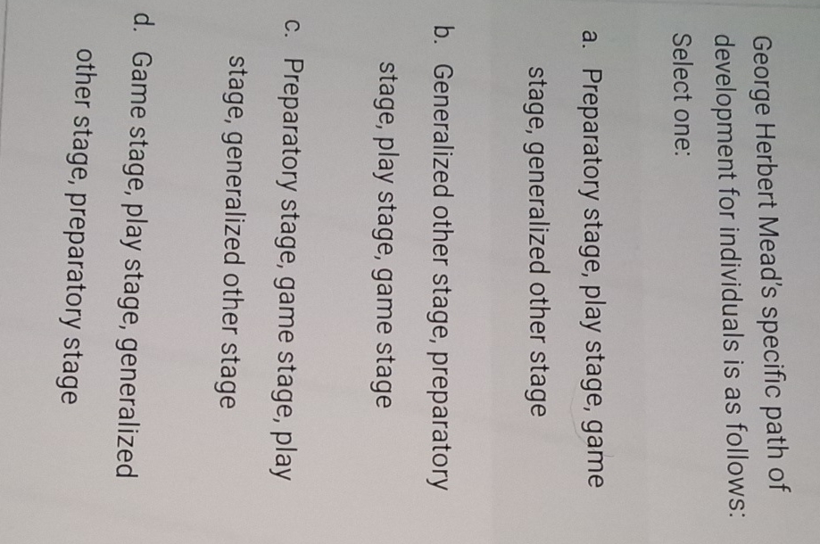 Solved George Herbert Mead's specific path of development | Chegg.com