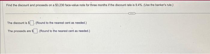 Solved Find the discount and proceeds on a $3,230 face-value | Chegg.com