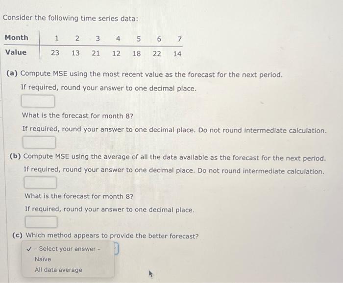 Solved Consider the following time series data: (a) Compute | Chegg.com