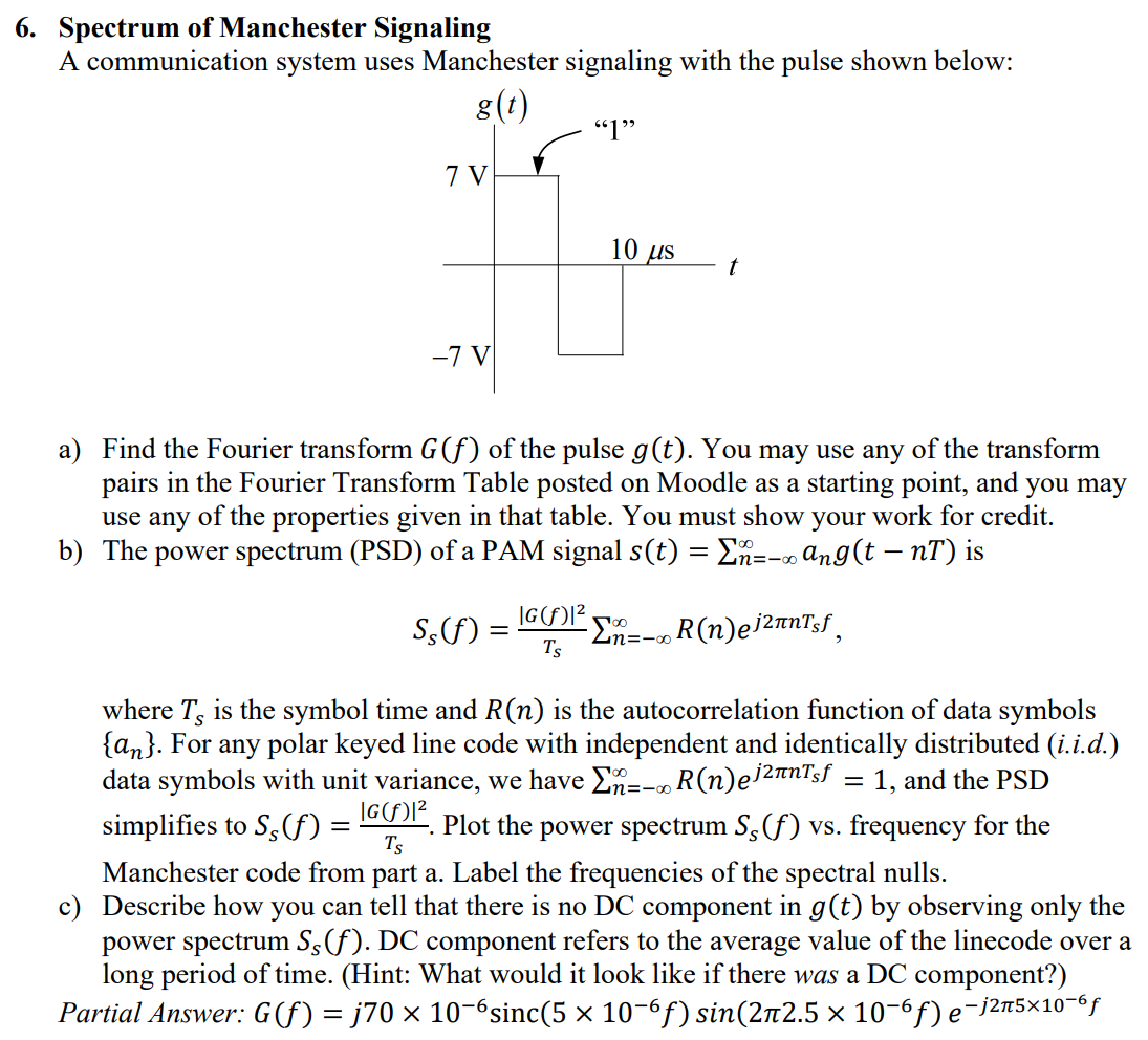Spectrum of ﻿Manchester SignalingA communication | Chegg.com