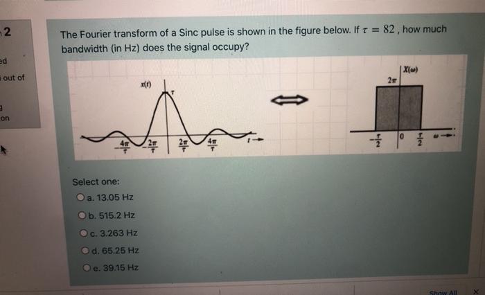 Solved 2 The Fourier transform of a Sinc pulse is shown in | Chegg.com
