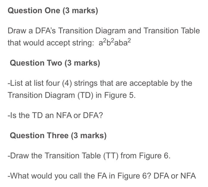 Solved Question One (3 marks) Draw a DFA's Transition | Chegg.com