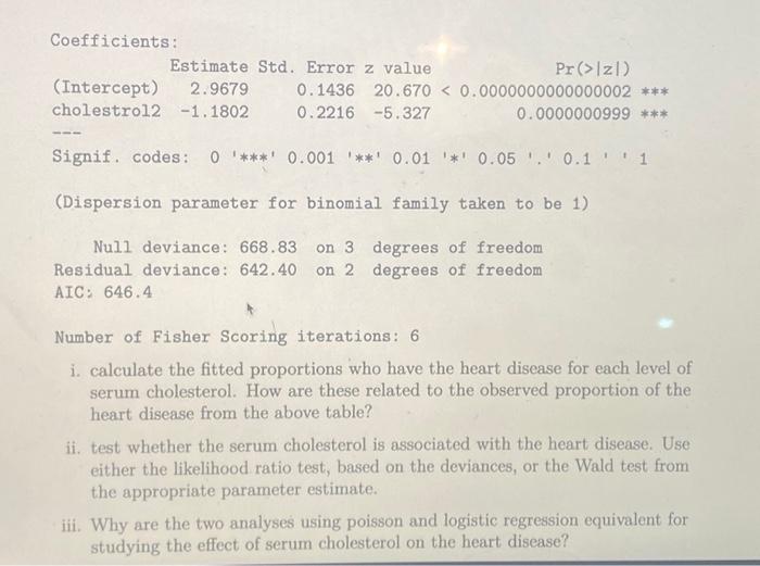 Solved (c) The following R output is from fitting a logistic | Chegg.com