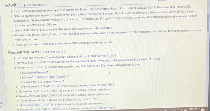 Solved Activities [edi |edt source] 1. Select a database | Chegg.com