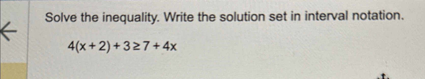 Solved Solve the inequality. Write the solution set in | Chegg.com