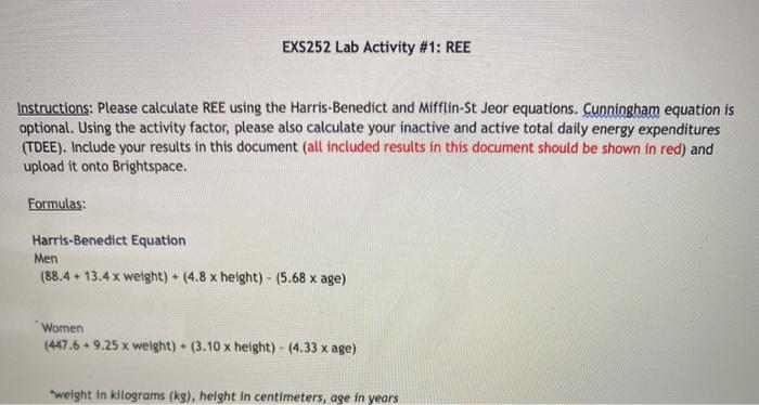 Solved Formulas: Harris-Benedict Equation Men (88.4 + 13.4 x | Chegg.com