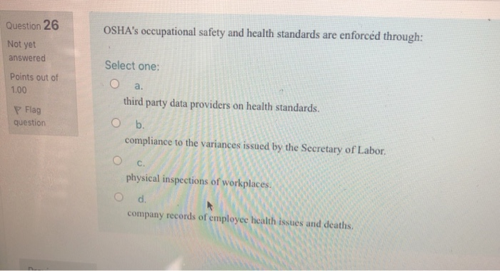 Solved Question 26 OSHA's occupational safety and health | Chegg.com