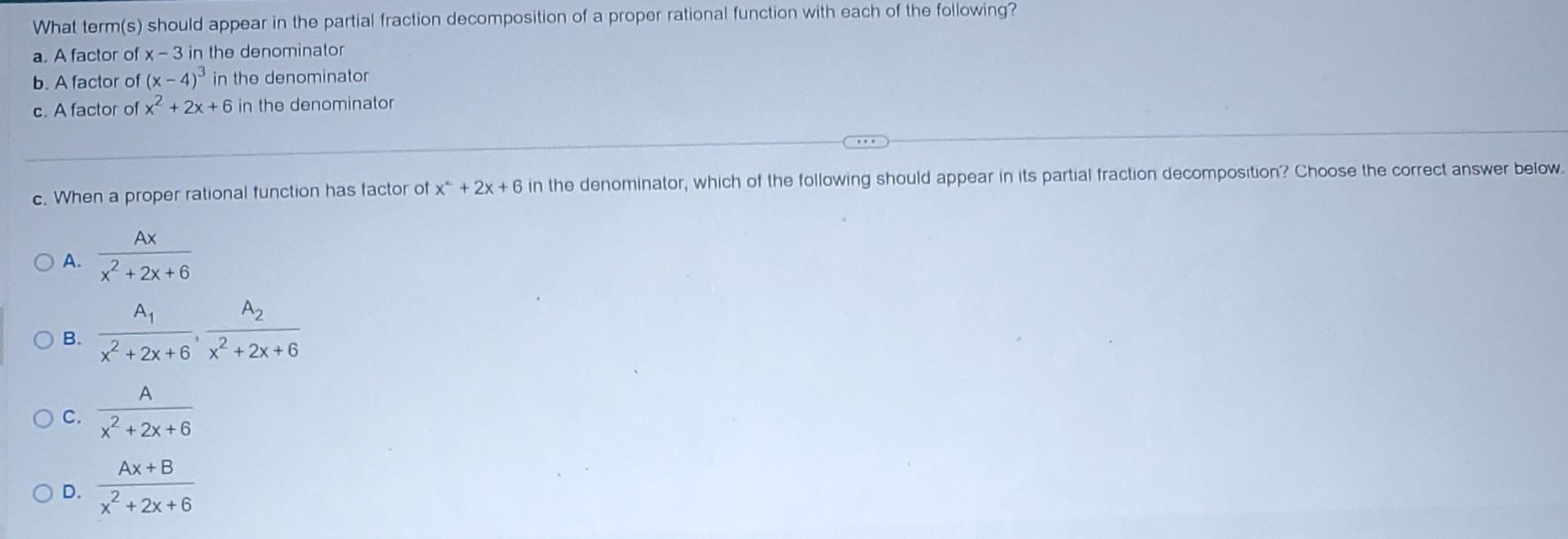 Solved What term(s) should appear in the partial fraction | Chegg.com
