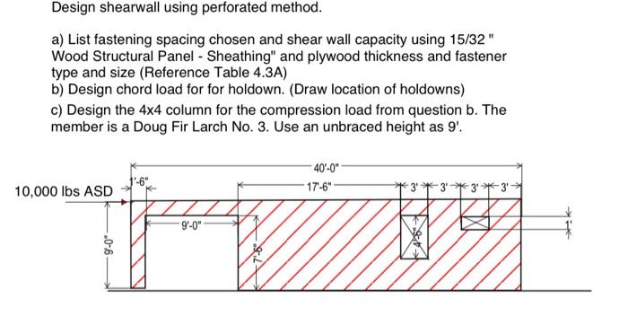 Solved Design shearwall using perforated method. a) List | Chegg.com
