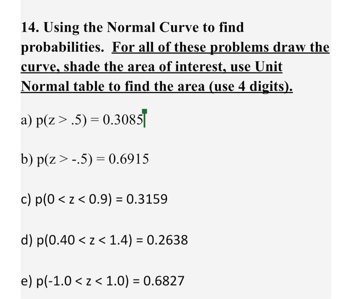 Solved 14. Using the Normal Curve to find probabilities. For | Chegg.com