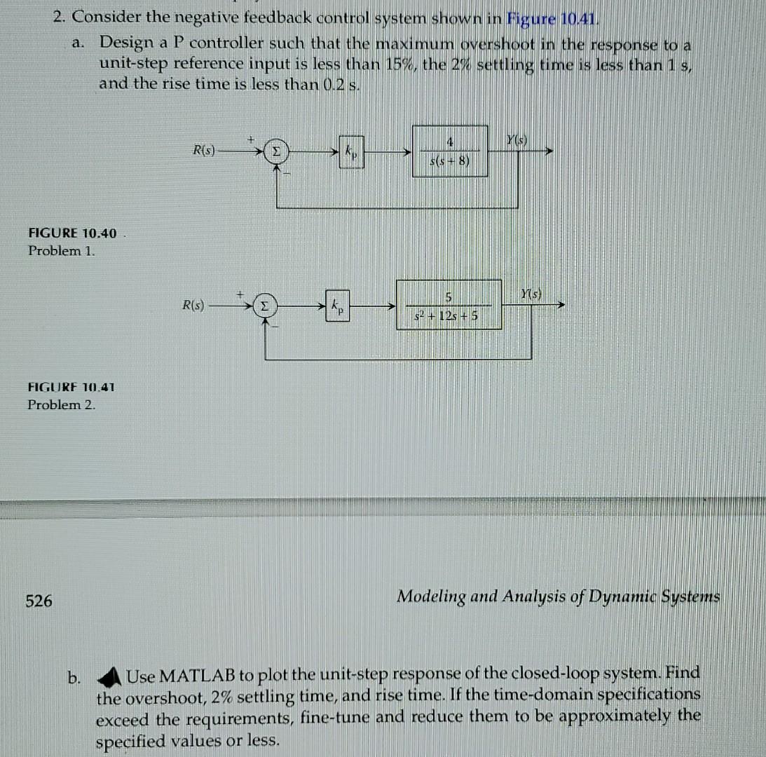 Solved 2. Consider the negative feedback control system | Chegg.com