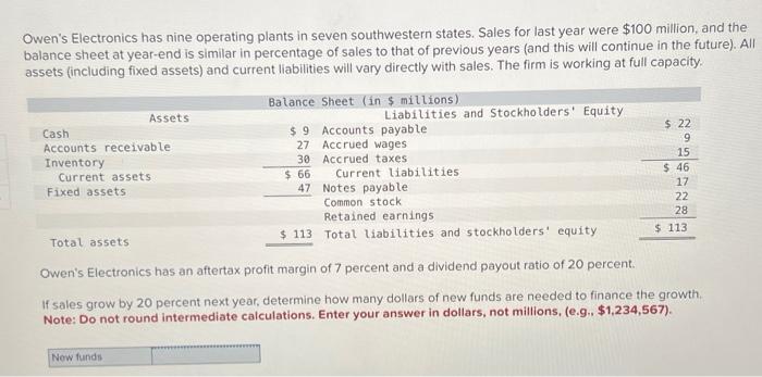 Solved Owen's Electronics has nine operating plants in seven | Chegg.com