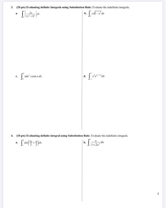 Solved 3. (20 pts) Evaluating definite Integrals using | Chegg.com