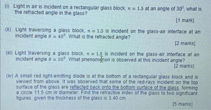 Solved (1) Light in air is incident on a rectangular glass | Chegg.com