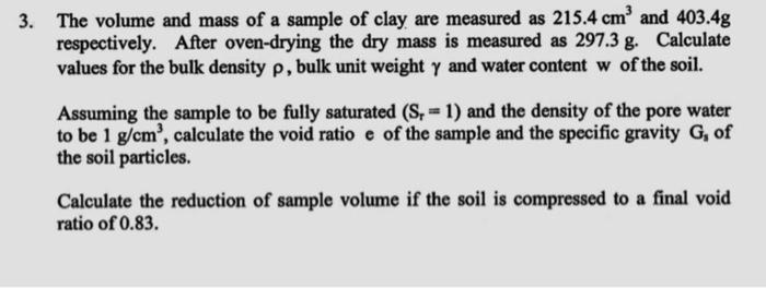 Solved The volume and mass of a sample of clay are measured | Chegg.com