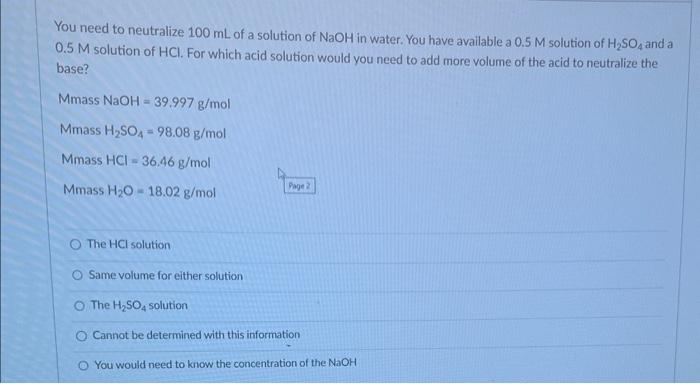 Solved You need to neutralize 100 mL of a solution of NaOH | Chegg.com
