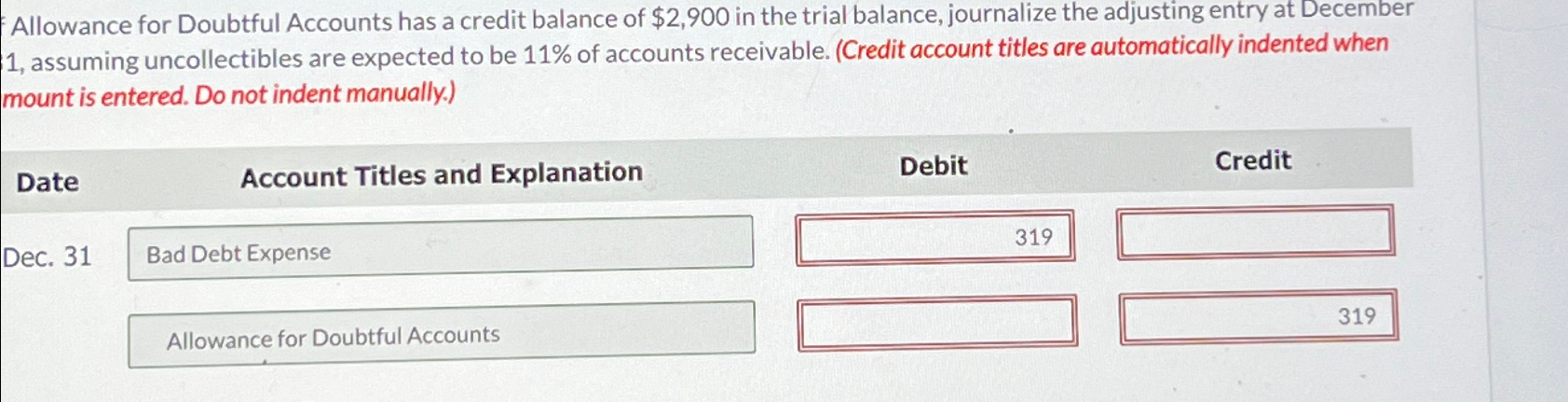 Solved Allowance for Doubtful Accounts has a credit balance | Chegg.com