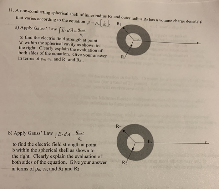 Solved 11. A non-conducting spherical shell of inner radius | Chegg.com