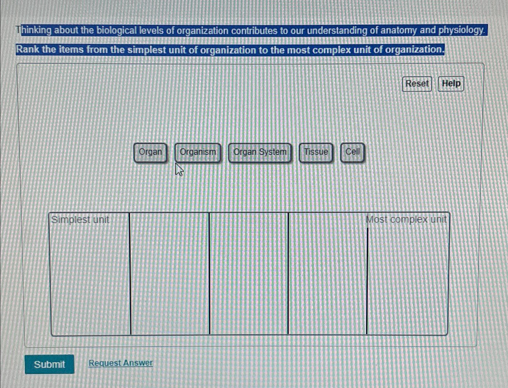Solved Thinking about the biological levels of organization | Chegg.com