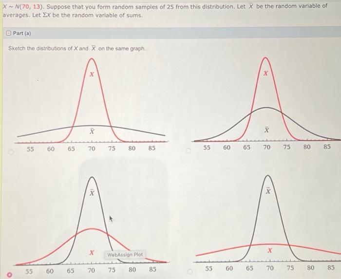 Solved X∼N(70,13). Suppose that you form random samples of | Chegg.com