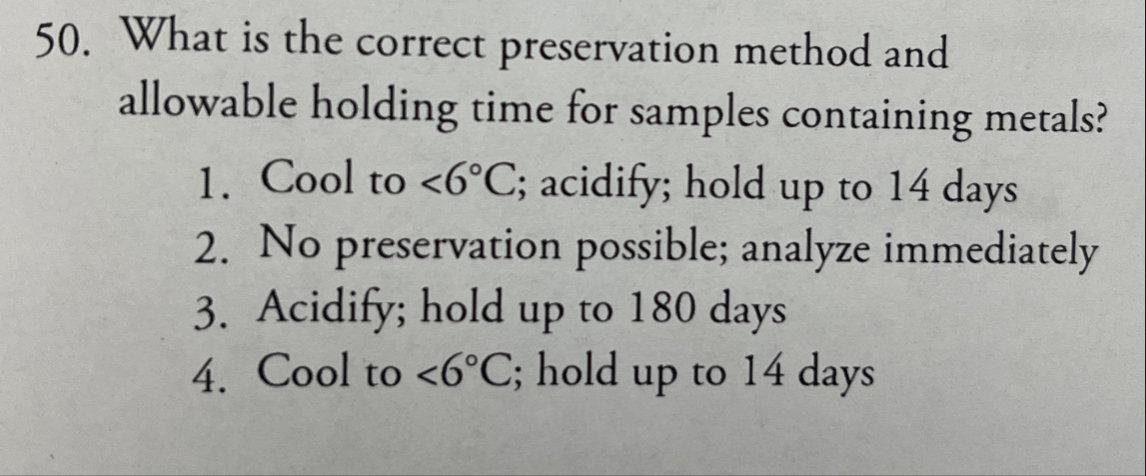 Solved What is the correct preservation method and allowable | Chegg.com