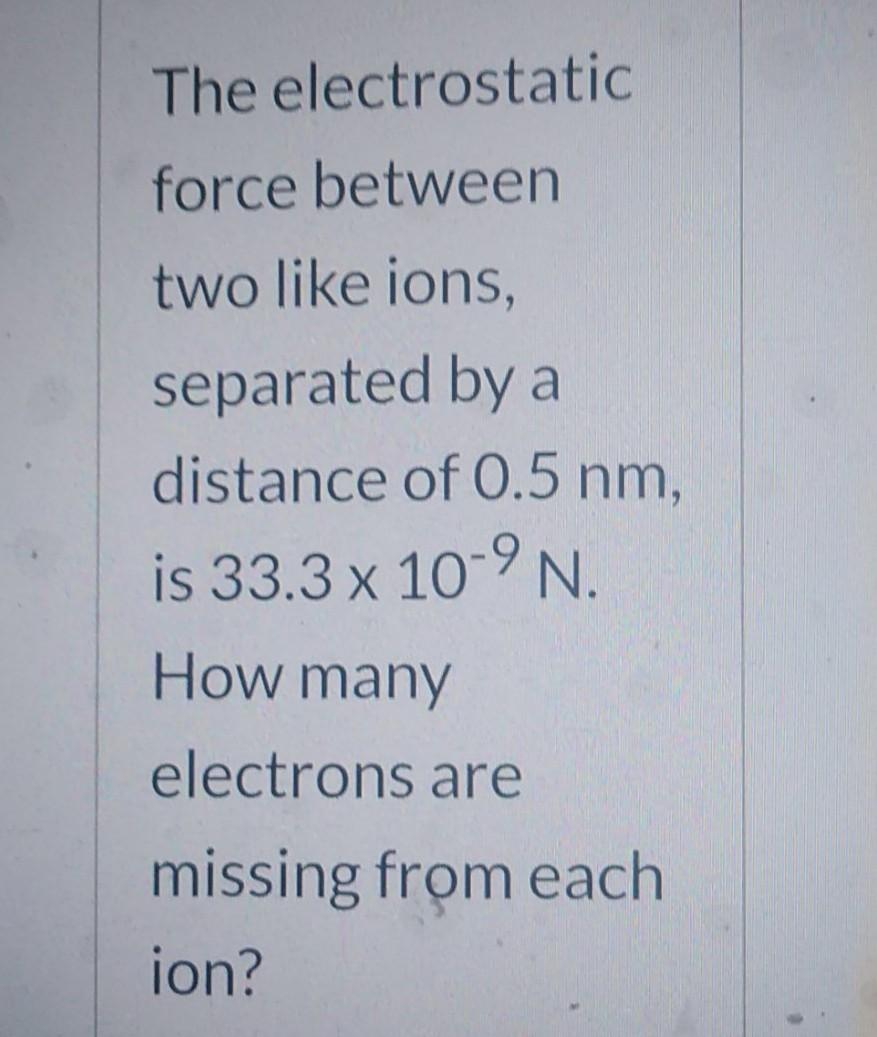Solved The electrostatic force between two like ions, | Chegg.com