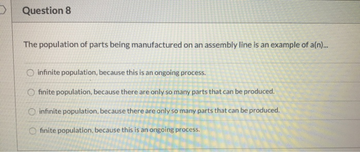 Solved Question 8 The population of parts being manufactured | Chegg.com