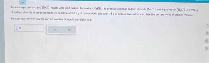Solved Aqueous hydrochloric acid (HCl) reacts with solid | Chegg.com