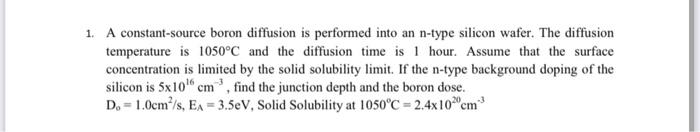 Solved A constant-source boron diffusion is performed into | Chegg.com