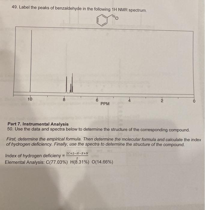 Solved 49. Label the peaks of benzaldehyde in the following | Chegg.com