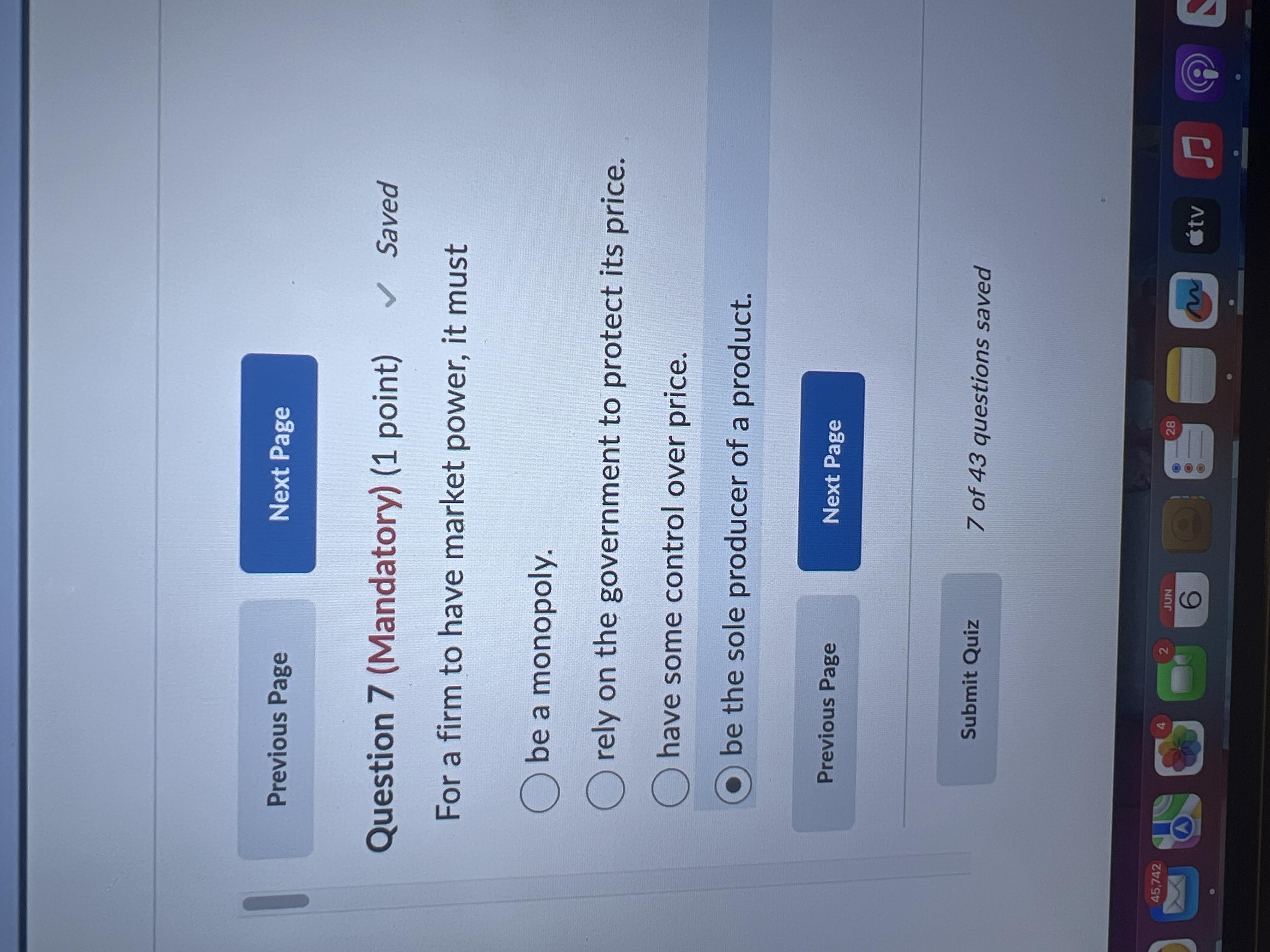 Solved Question 7 (Mandatory) (1 ﻿point)For a firm to have | Chegg.com | Chegg.com