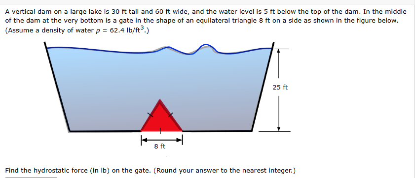 Solved A vertical dam on a large lake is 30 ﻿ft tall and 60 | Chegg.com