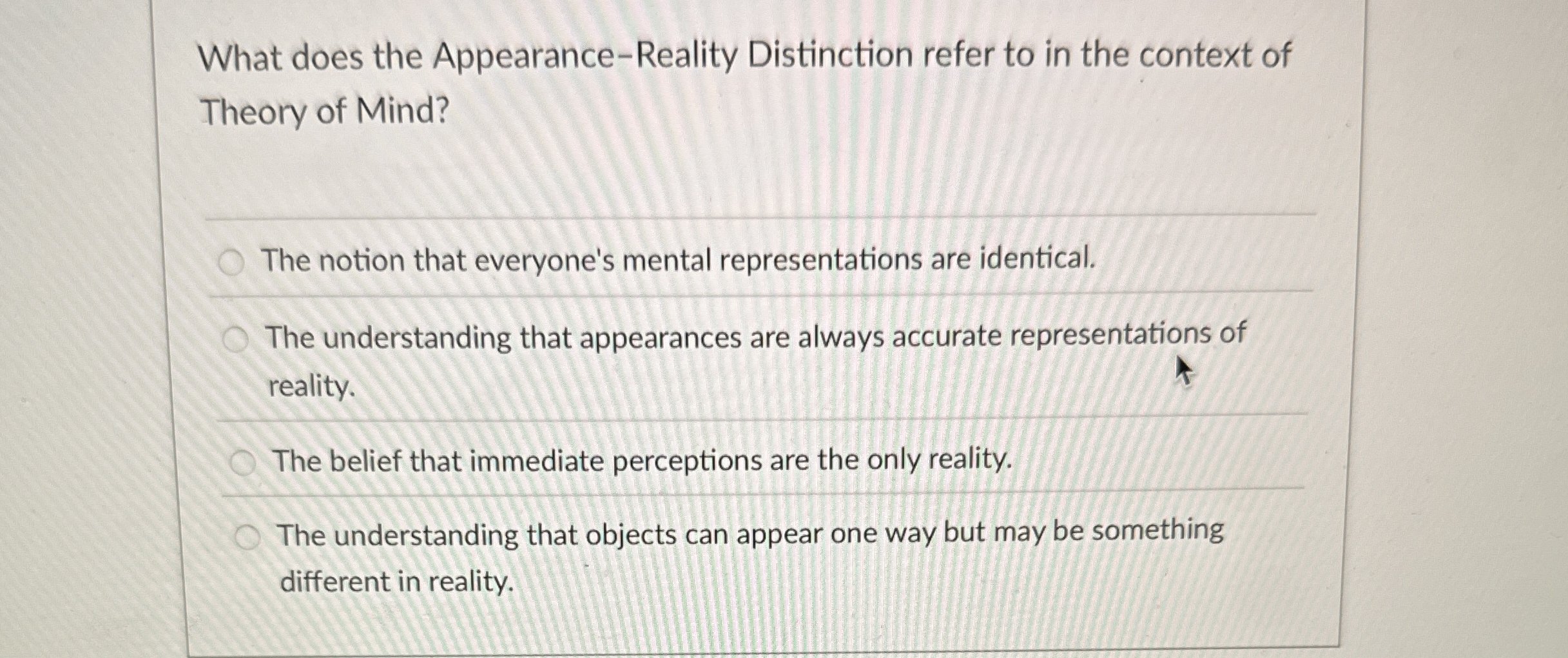 Solved What does the Appearance-Reality Distinction refer to | Chegg.com