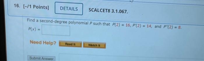 Solved Find a second-degree polynomial P such that | Chegg.com