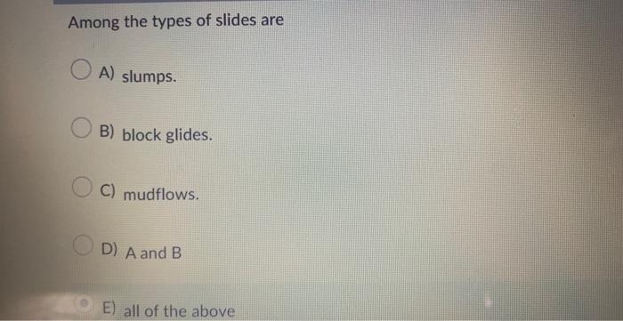 Solved Among the types of slides are A) slumps. B) block | Chegg.com