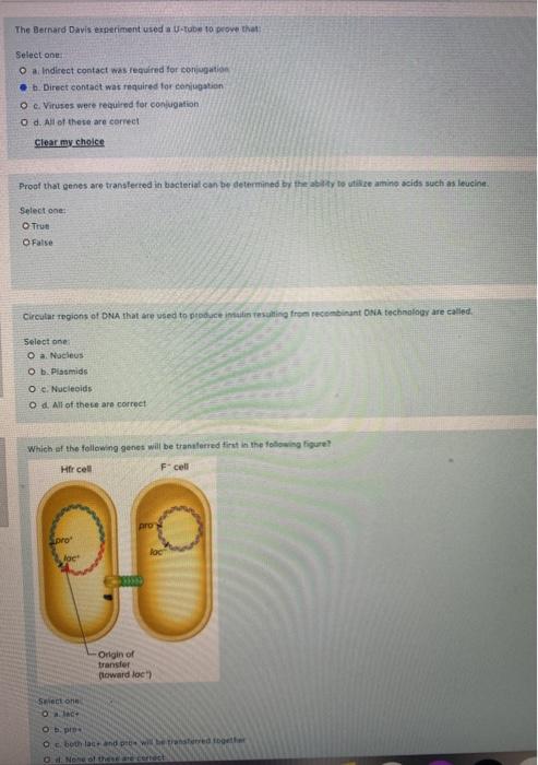 Solved The Bernard Davis experiment used to prove that | Chegg.com